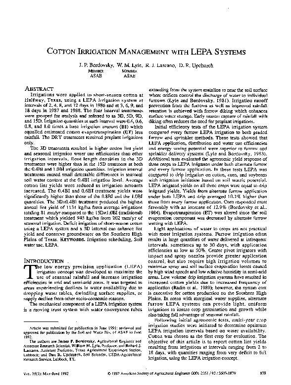 (PDF) Cotton Irrigation Management with LEPA Systems