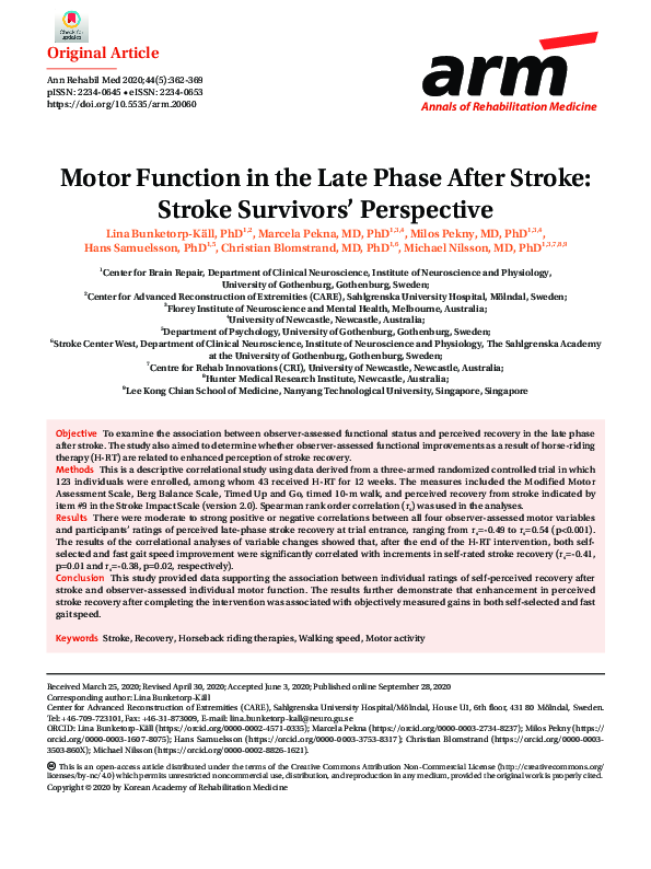 (PDF) Motor Function in the Late Phase After Stroke: Stroke Survivors ...