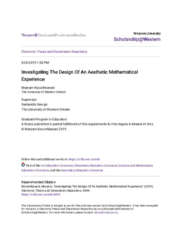 (PDF) Investigating The Design Of An Aesthetic Mathematical Experience