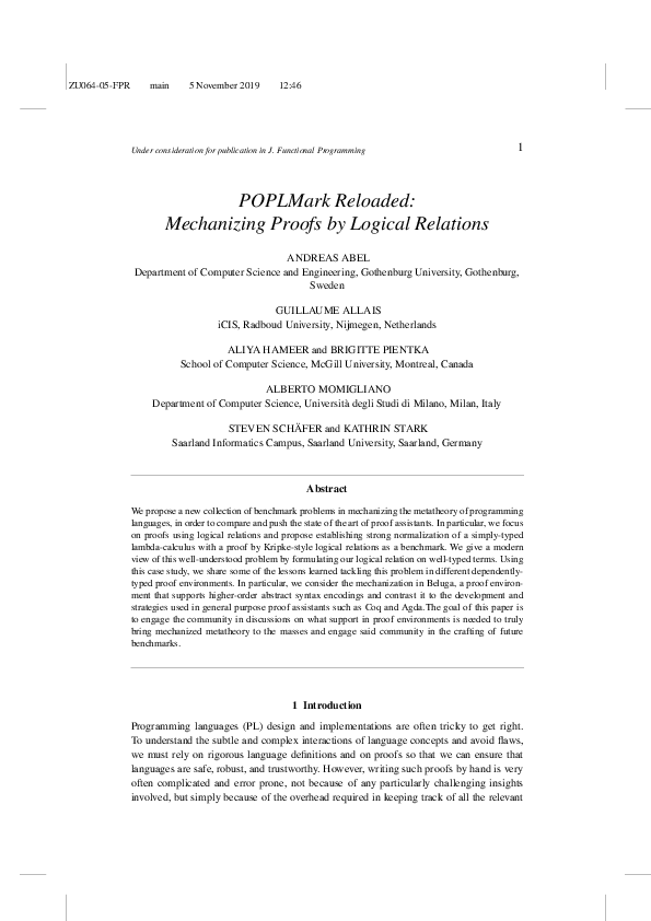 (PDF) POPLMark reloaded: Mechanizing proofs by logical relations