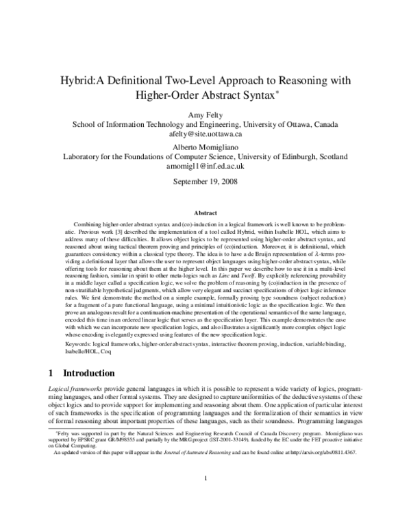 (PDF) Hybrid:A Definitional Two-Level Approach to Reasoning with Higher ...