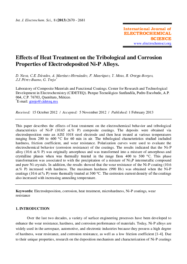 (PDF) Effects of Heat Treatment on the Tribological and Corrosion Properties of Electrodeposited ...