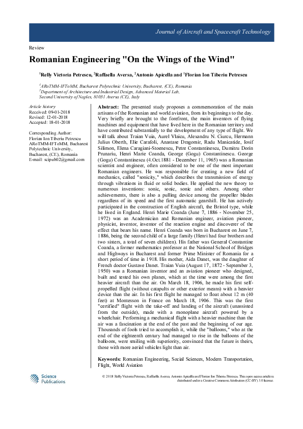 (PDF) Romanian Engineering "On the Wings of the Wind