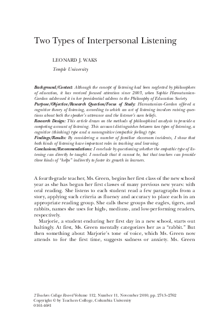 (PDF) Two Types of Interpersonal Listening