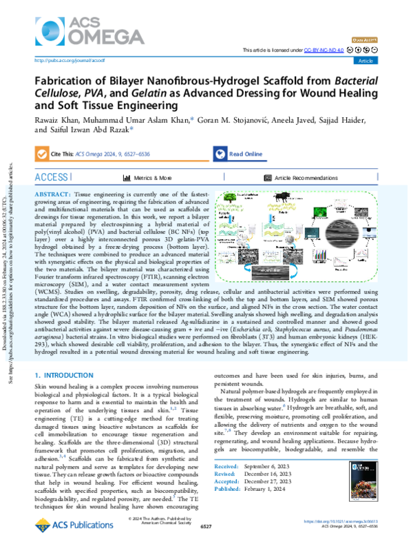 (PDF) Fabrication of Bilayer Nanofibrous-Hydrogel Scaffold from Bacterial Cellulose, PVA, and ...