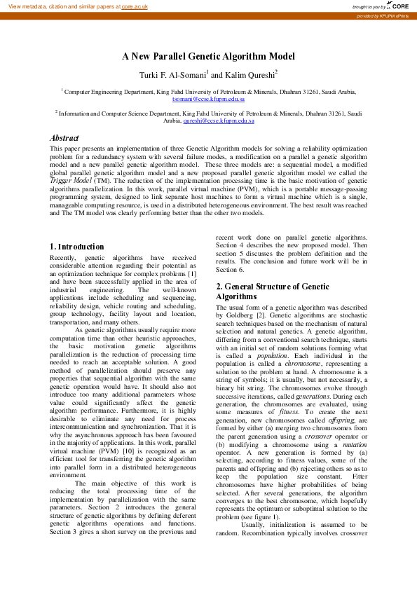 (PDF) A New Parallel Genetic Algorithm Model