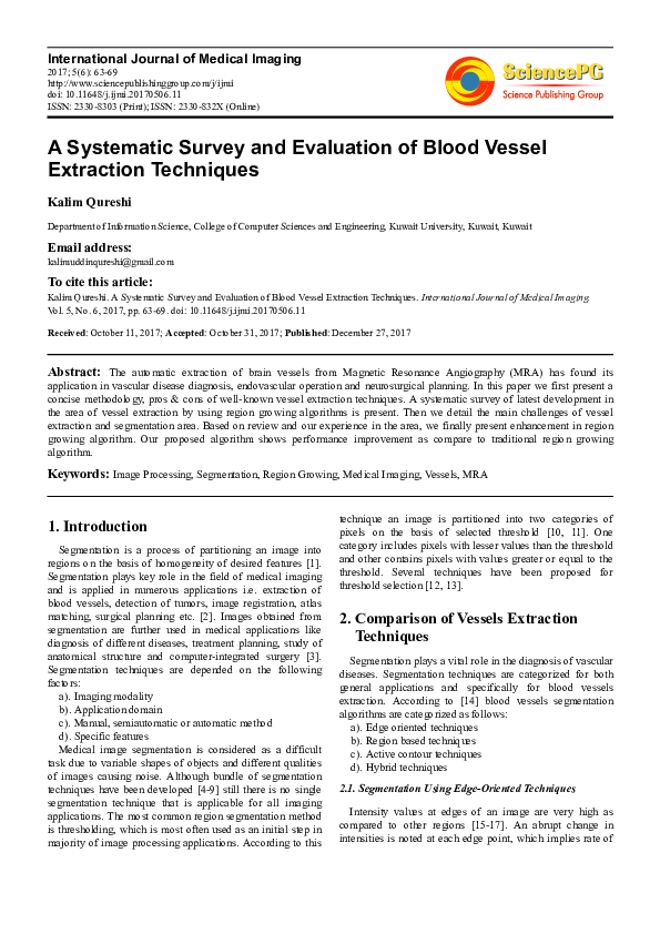(PDF) A Systematic Survey and Evaluation of Blood Vessel Extraction ...