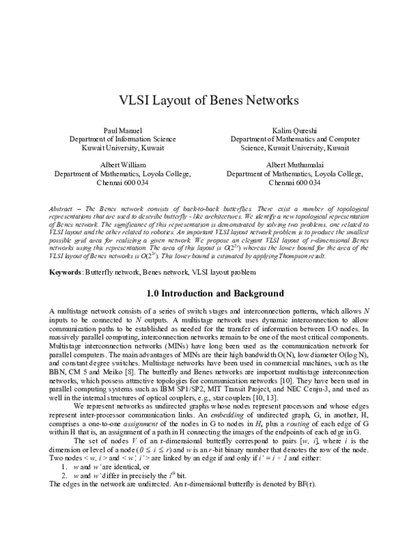 (PDF) VLSI layout of Benes networks