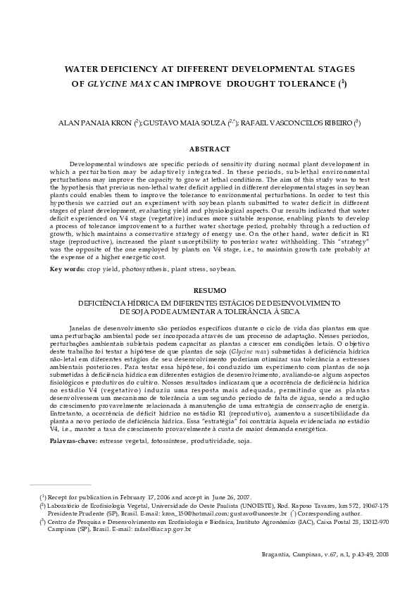 (PDF) Water deficiency at different developmental stages of Glycine max ...