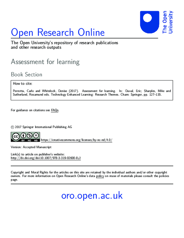 (PDF) Assessment for Learning