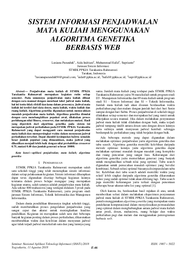 (PDF) Sistem Informasi Penjadwalan Mata Kuliah Menggunakan Algoritma Genetika Berbasis Web ...
