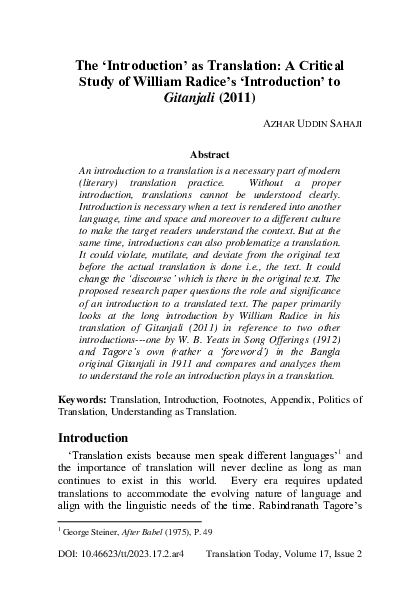 (PDF) The 'Introduction' as Translation: A Critical Study of William Radice's 'Introduction' to ...