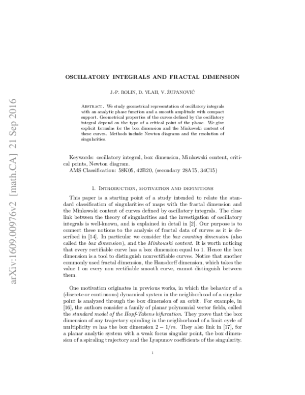(PDF) Oscillatory integrals and fractal dimension