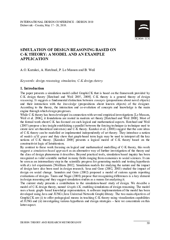 (PDF) Simulation of Design Reasoning Based on C-K Theory: A Model and an Example Application