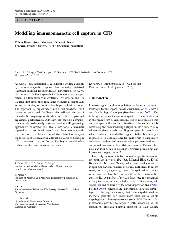 (PDF) Modelling immunomagnetic cell capture in CFD