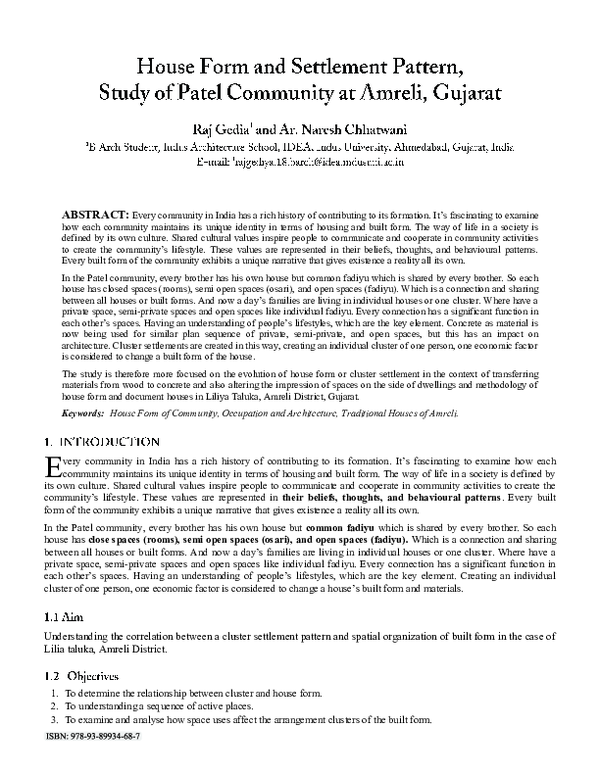 (PDF) Houseform & Settlement Patterns - Patel Community Houses in Amreli