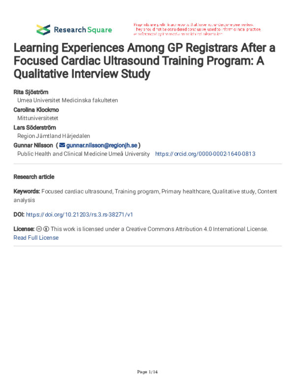 (PDF) Learning Experiences Among GP Registrars After a Focused Cardiac Ultrasound Training ...