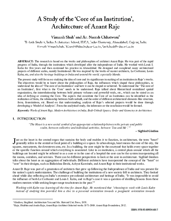 (PDF) Study of Core of an Institution Works of Anant Raje
