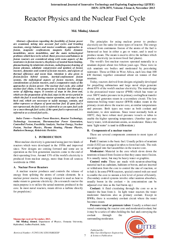 (PDF) Reactor Physics and the Nuclear Fuel Cycle