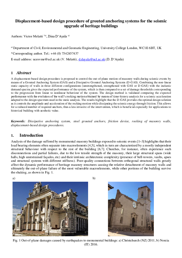 (PDF) Displacement-based design procedure of grouted anchoring systems for the seismic upgrade ...