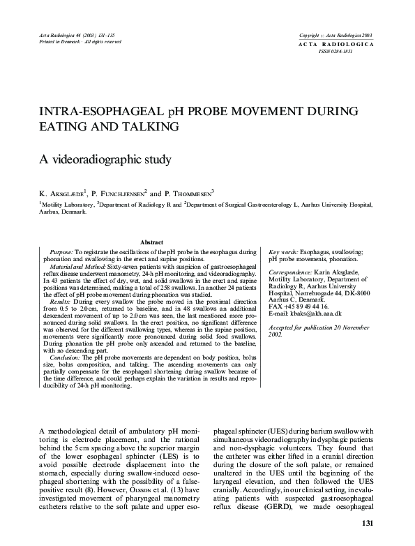 (PDF) Intra-esophageal ph Probe Movement During Eating and Talking. A ...