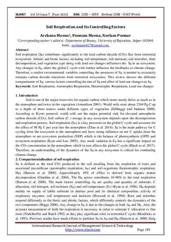 (PDF) Soil Respiration and Its Controlling Factors