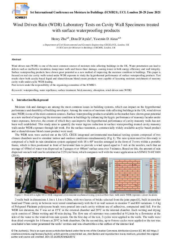 (PDF) Wind Driven Rain (WDR) Laboratory Tests on Cavity Wall Specimens ...