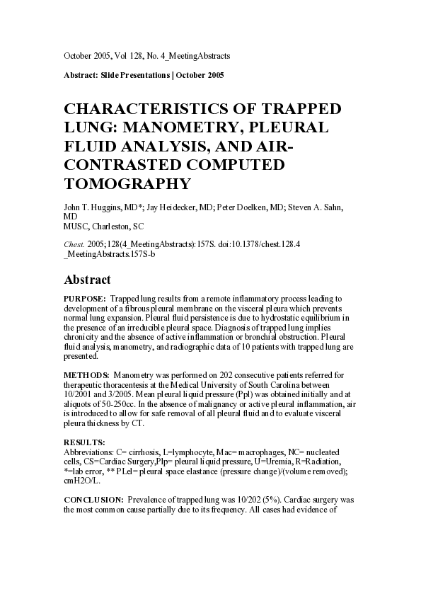(PDF) Characteristics of Trapped Lung: Manometry, Pleural Fluid ...