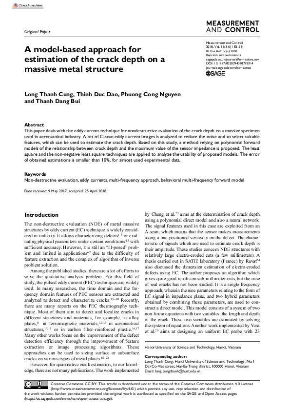 (PDF) A model-based approach for estimation of the crack depth on a massive metal structure