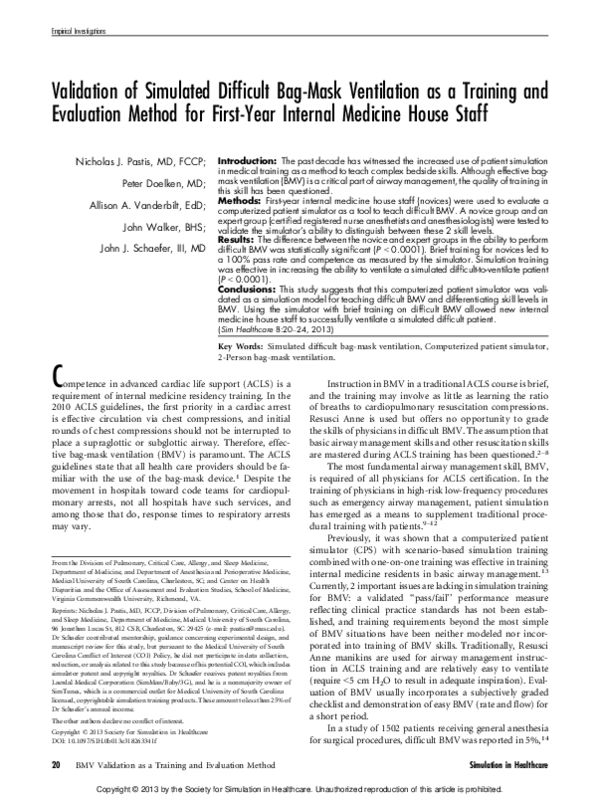 (PDF) Validation of simulated difficult bag-mask ventilation as a ...