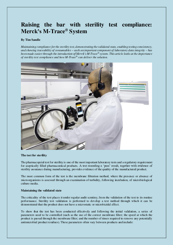 (PDF) Raising the bar with sterility test compliance: Merck's M-Trace ...