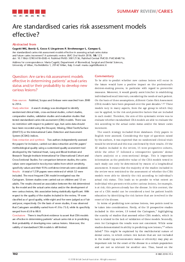 (PDF) Are standardised caries risk assessment models effective?