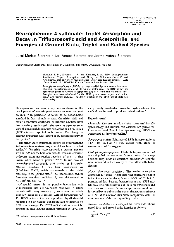 (PDF) Benzophenone-4-sulfonate: Triplet Absorption and Decay in ...