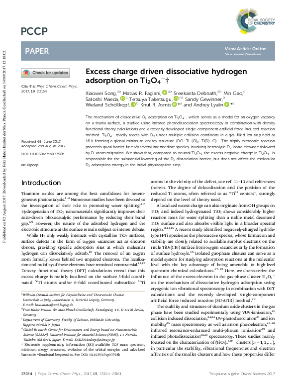 (PDF) Excess charge driven dissociative hydrogen adsorption on Ti2O4−