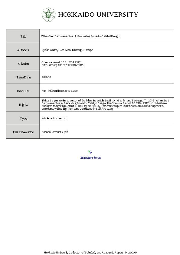 (PDF) When Inert Becomes Active: A Fascinating Route for Catalyst Design