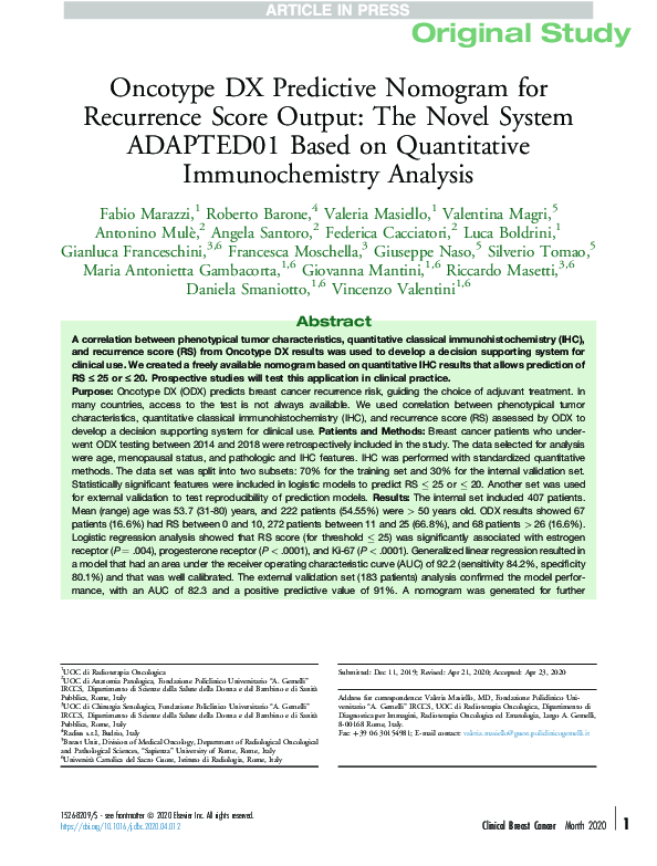(PDF) Oncotype DX Predictive Nomogram for Recurrence Score Output: The ...