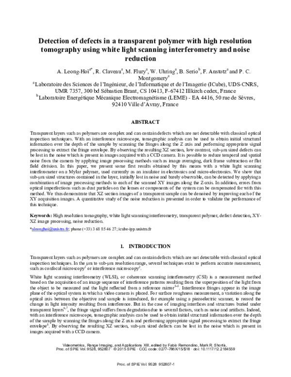 (PDF) Detection of defects in a transparent polymer with high ...