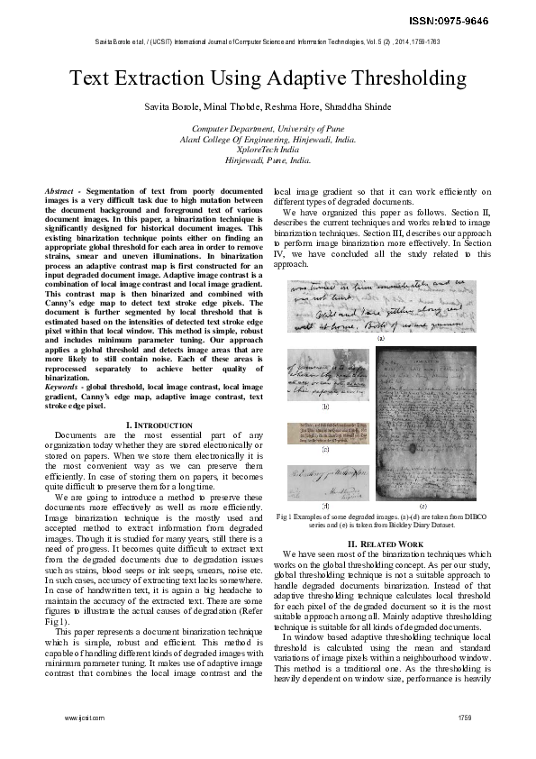 (PDF) Adaptive Binarization for Text Extraction (PDF) Adaptive Binarization for Text Extraction