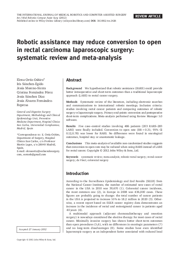(PDF) Robotic vs Laparoscopic Surgery for Rectal Cancer