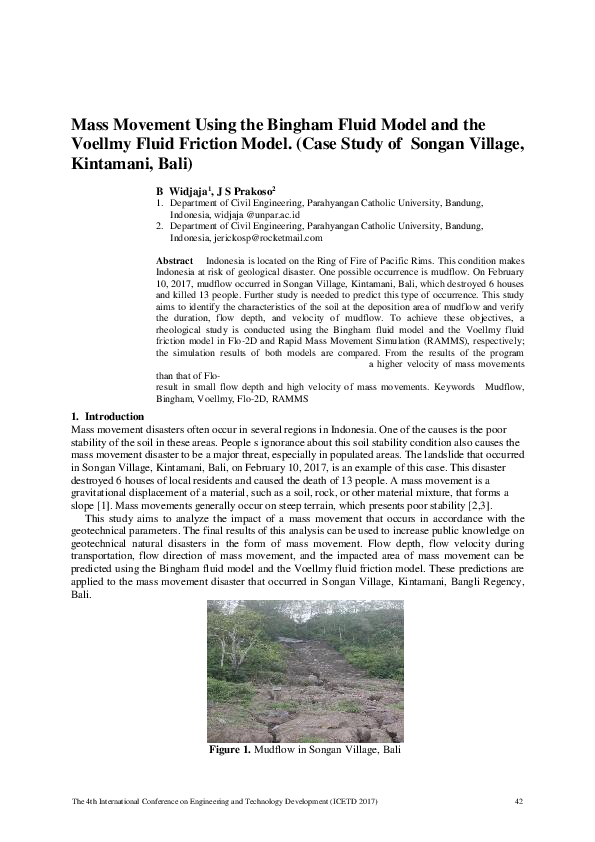 (PDF) Mass Movement Using the Bingham Fluid Model and the Voellmy Fluid Friction Model. (Case ...