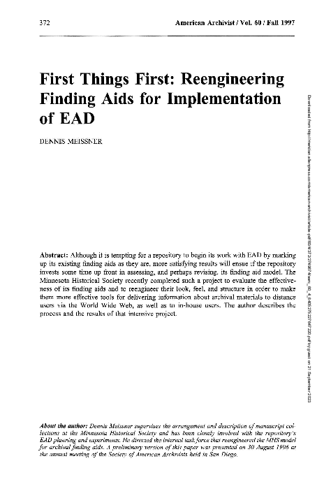 (PDF) First Things First: Reengineering Finding Aids for Implementation ...