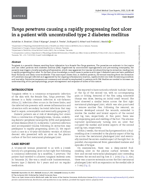 (PDF) Tunga penetrans causing a rapidly progressing foot ulcer in a ...