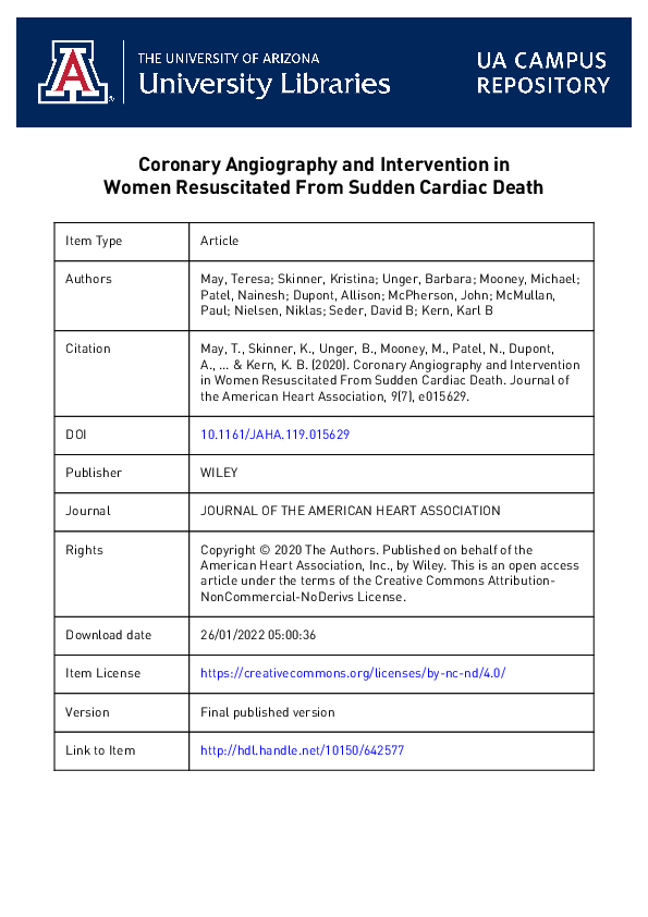 (PDF) Coronary Angiography and Intervention in Women Resuscitated From ...