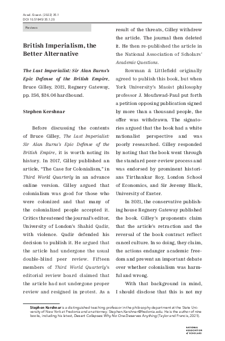 (PDF) British Imperialism, the Better Alternative