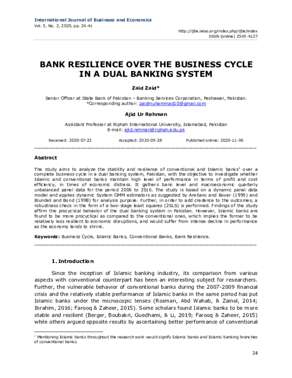 (PDF) Bank Resilience Over the Business Cycle in a Dual Banking System