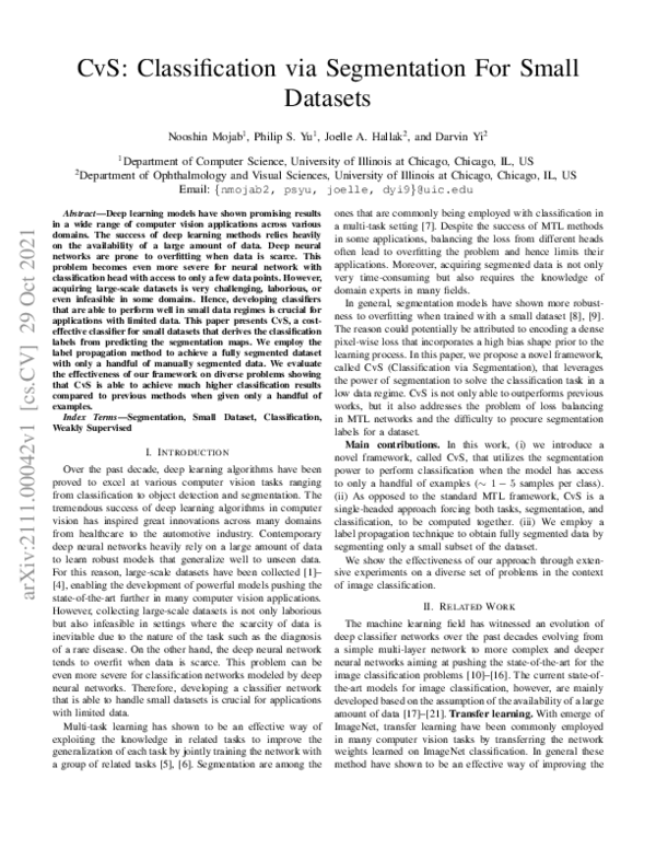 (PDF) CvS: Classification via Segmentation For Small Datasets (PDF) CvS: Classification via Segmentation For Small Datasets