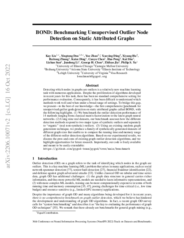 Pdf Bond Benchmarking Unsupervised Outlier Node Detection On Static Attributed Graphs 