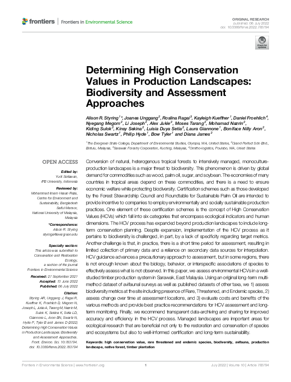 (PDF) Determining High Conservation Values in Production Landscapes ...