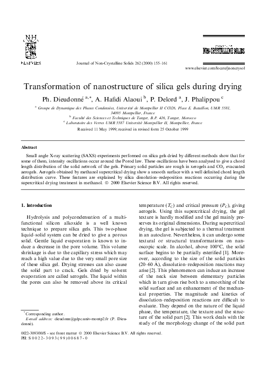(PDF) Transformation of nanostructure of silica gels during drying