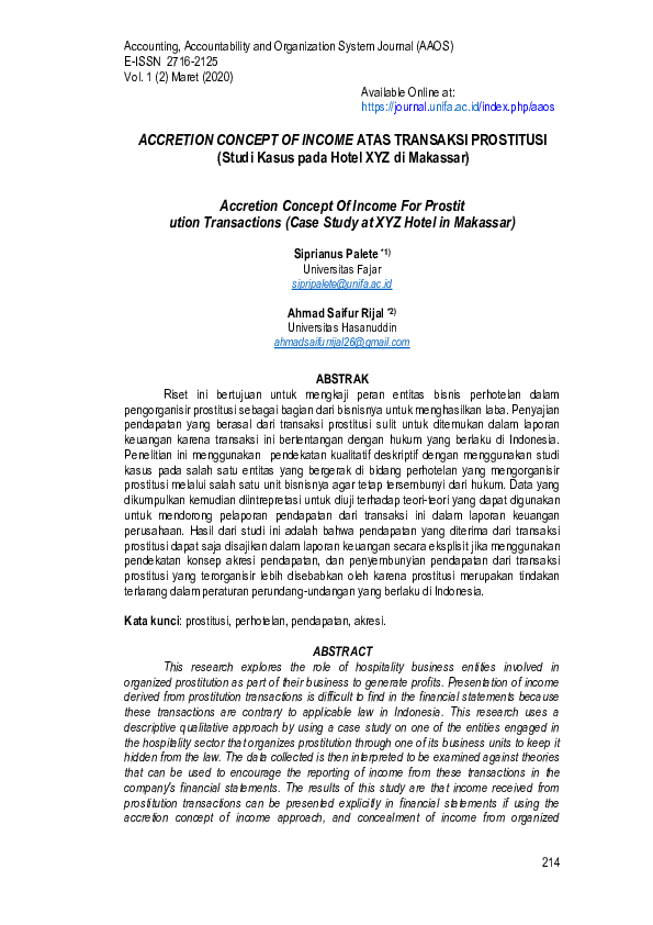 (PDF) Accretion Concept of Income Atas Transaksi Prostitusi